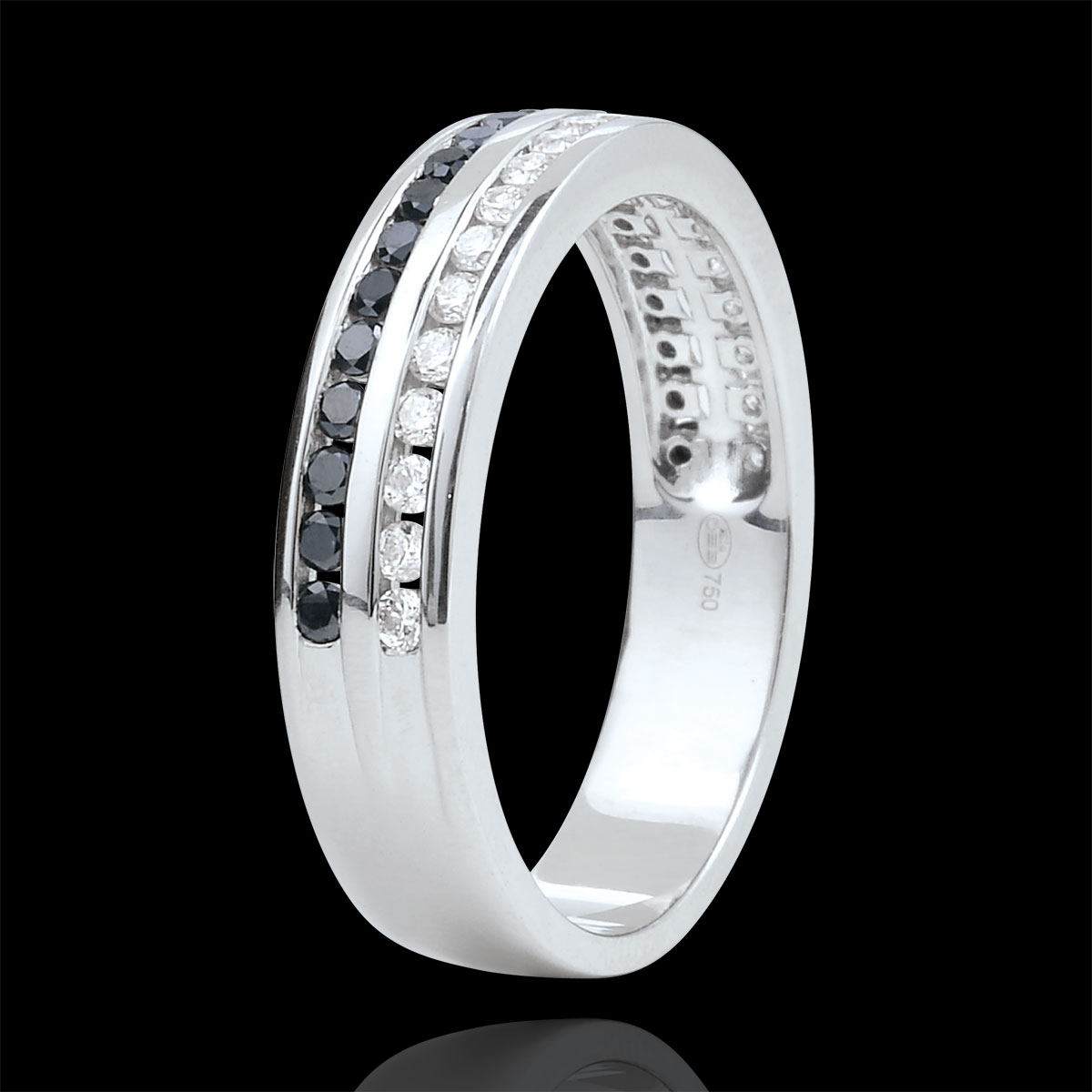 Alianza oro blanco diamantes y diamantes negros semi pavimentada ...