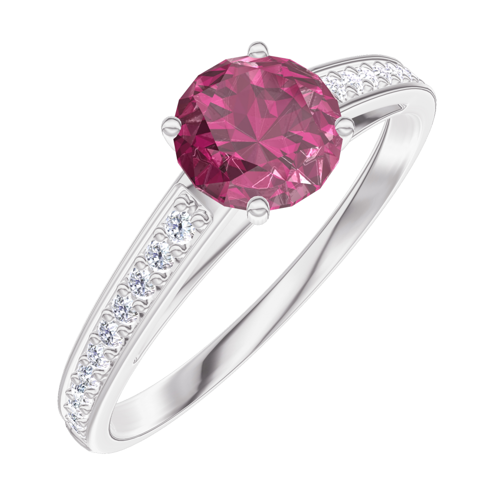« L'Atelier » Nº163008 - Ring White gold 9 carats - Ruby round 0.5 ...