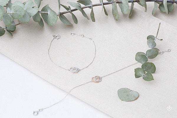 Bracelet Coeurs Complices - or blanc et or rose 9 carats et diamants ...