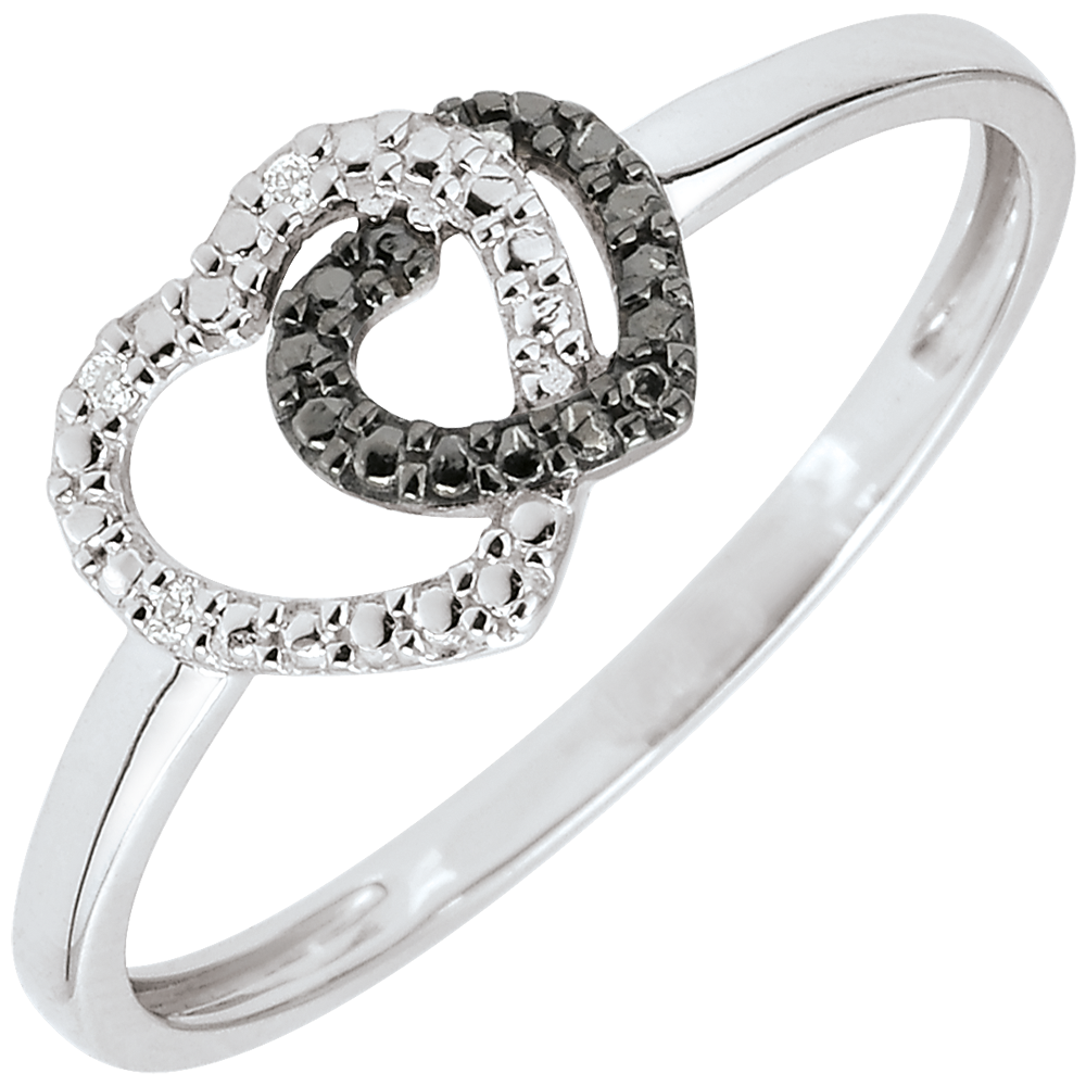 Bague or blanc 9 carats diamants blancs et diamants noirs - Coeurs ...