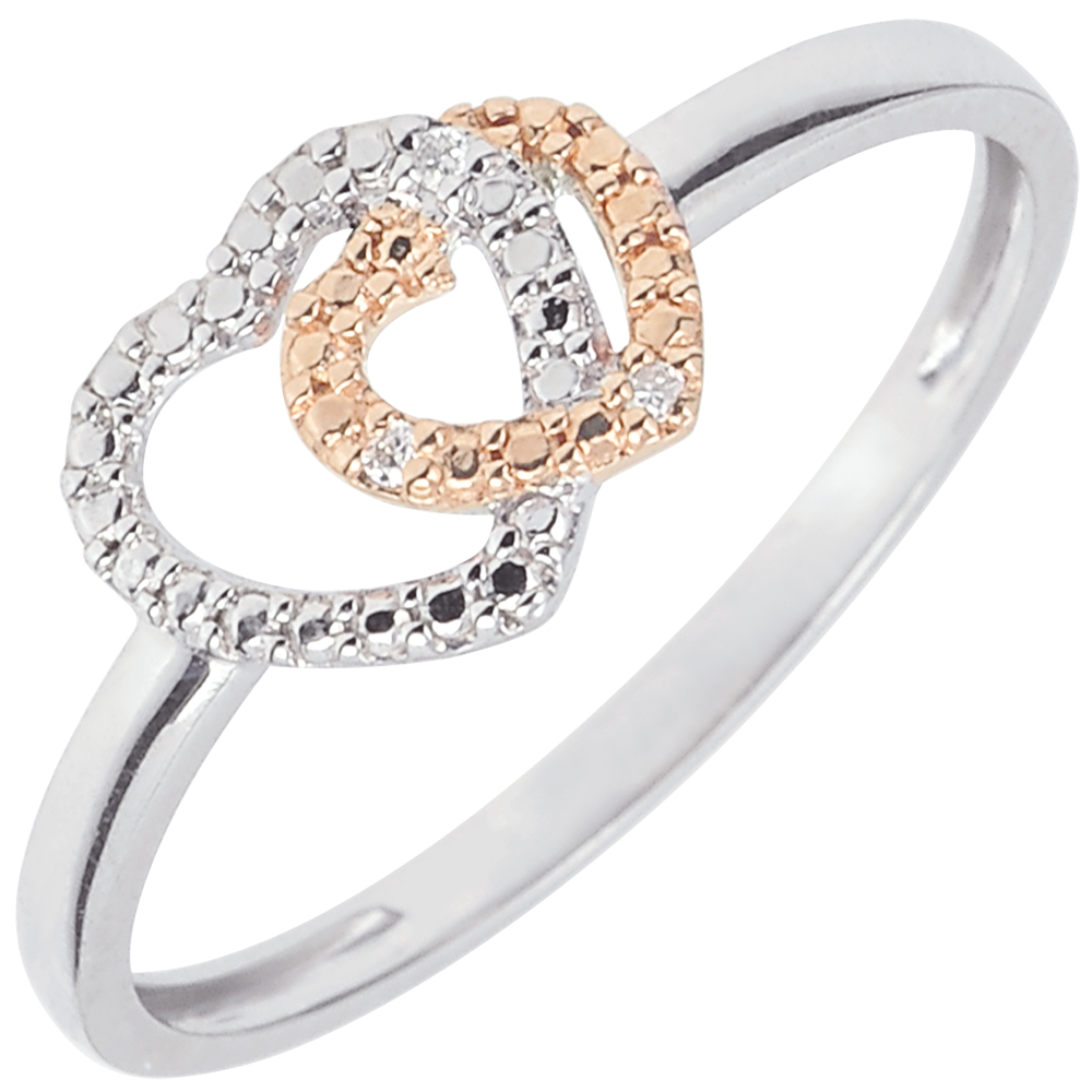 Bague Coeur - Or blanc et or rose 9 carats - Diamant - C2890