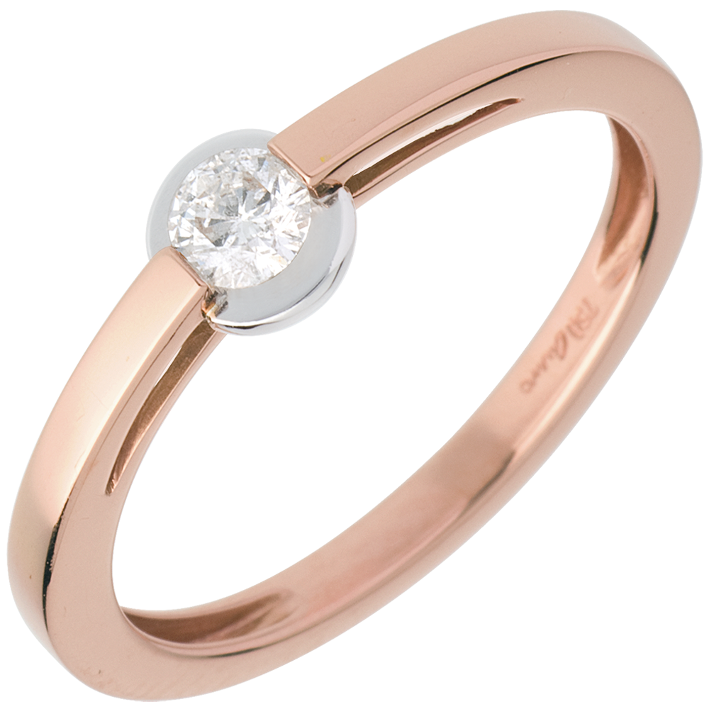 Bague Solitaire jonc - serti clos - or blanc et or rose 18 carats ...